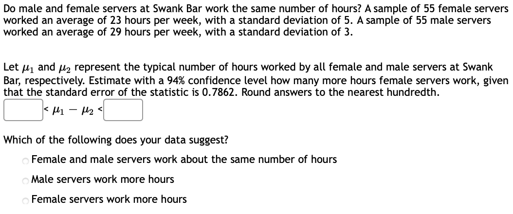 Solved Do male and female servers at Swank Bar work the same | Chegg.com