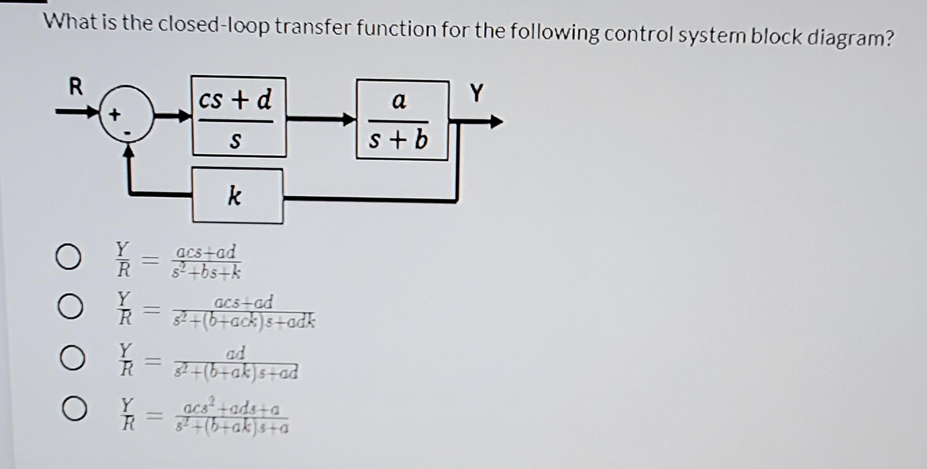 Solved What is the closed-loop transfer function for the | Chegg.com