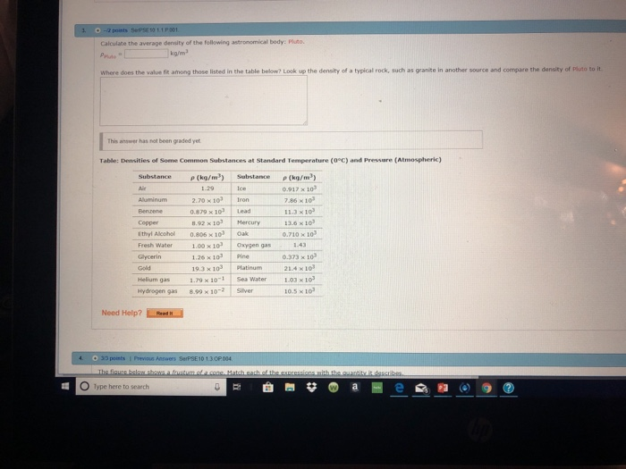 Calculate the average density of the following | Chegg.com