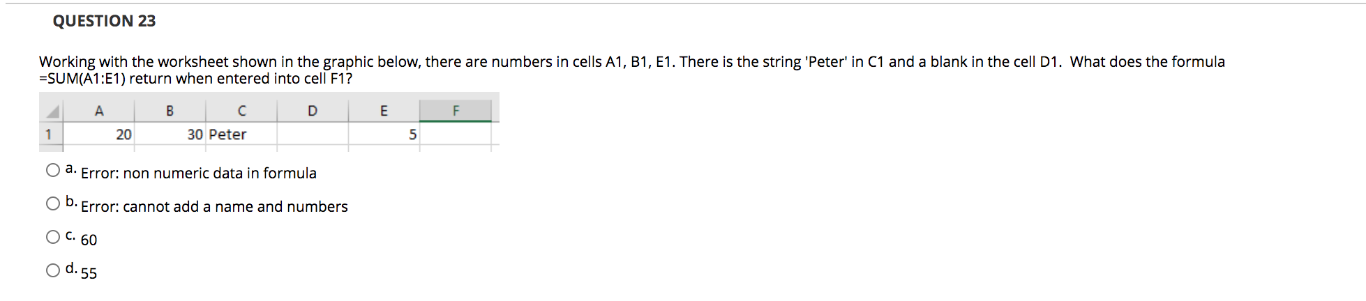Solved QUESTION 23 Working with the worksheet shown in the | Chegg.com