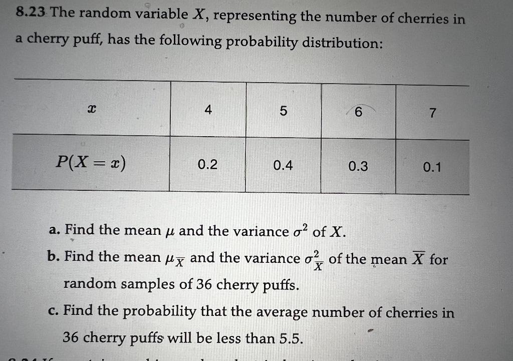 Solved 8.23 The random variable X, representing the number | Chegg.com