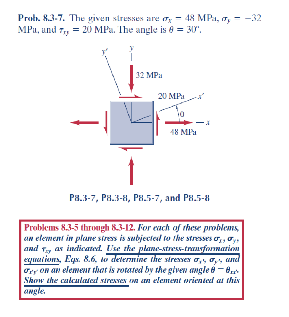 Solved Prob. 8.3-7. The given stresses are σx=48MPa,σy=−32 | Chegg.com