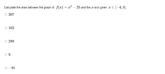 Solved Calculate the area between the graph of f(x)=x2-25 | Chegg.com