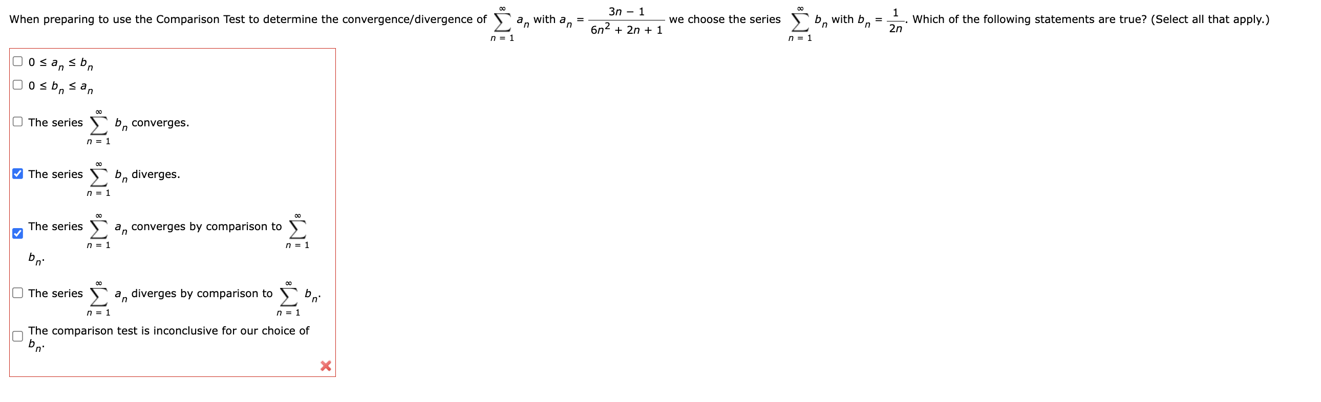Solved 0≤an≤bn0≤bn≤an The series ∑n=1∞bn converges. The | Chegg.com