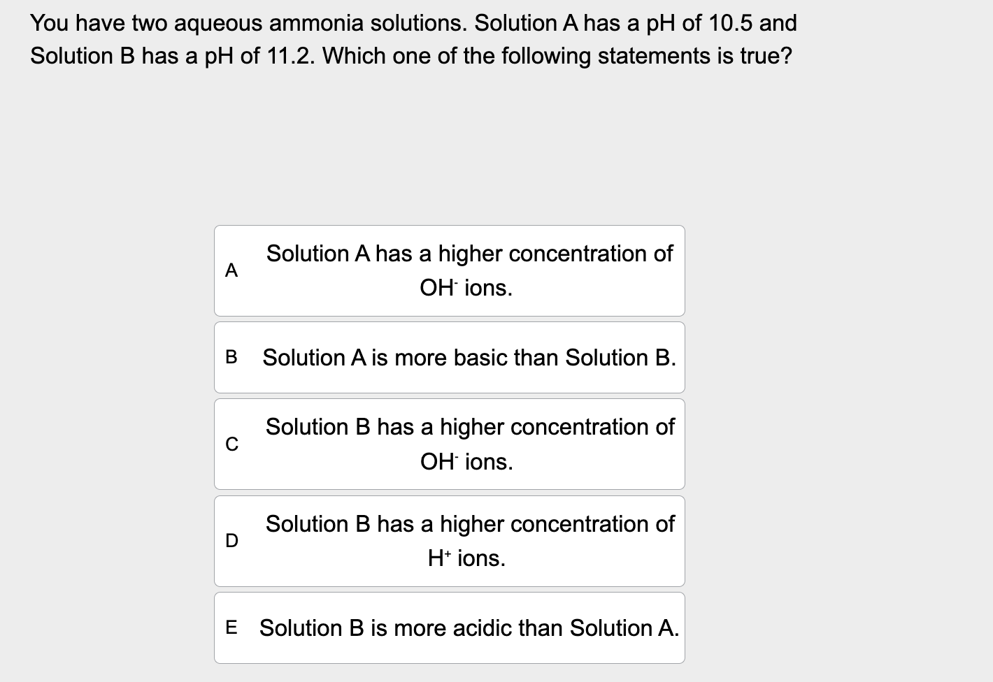 Solved You have two aqueous ammonia solutions. Solution A | Chegg.com