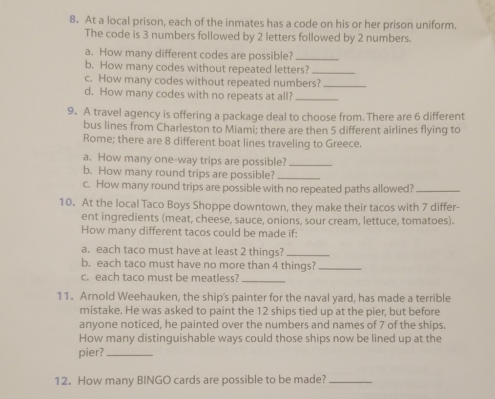 Solved 8. At a local prison, each of the inmates has a code | Chegg.com