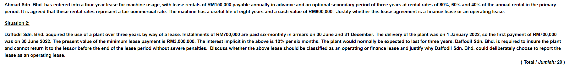 Solved Situation 2: lease as an operating lease. ( Total / | Chegg.com
