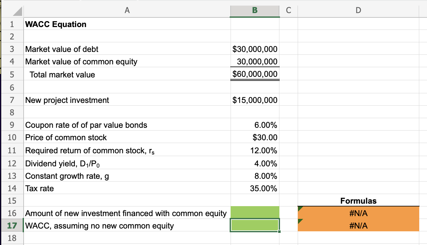 Solved Excel Online Structured Activity: WacC Estimation | Chegg.com