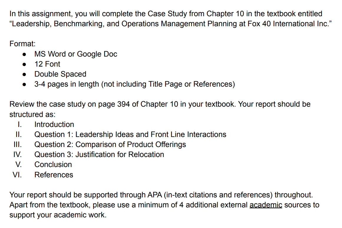 CASE STUDY and Questions: Leadership, Benchmarking, | Chegg.com