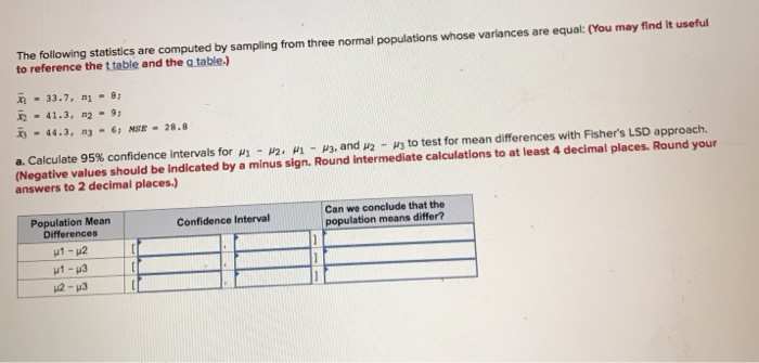 Solved The following statistics are computed by sampling | Chegg.com