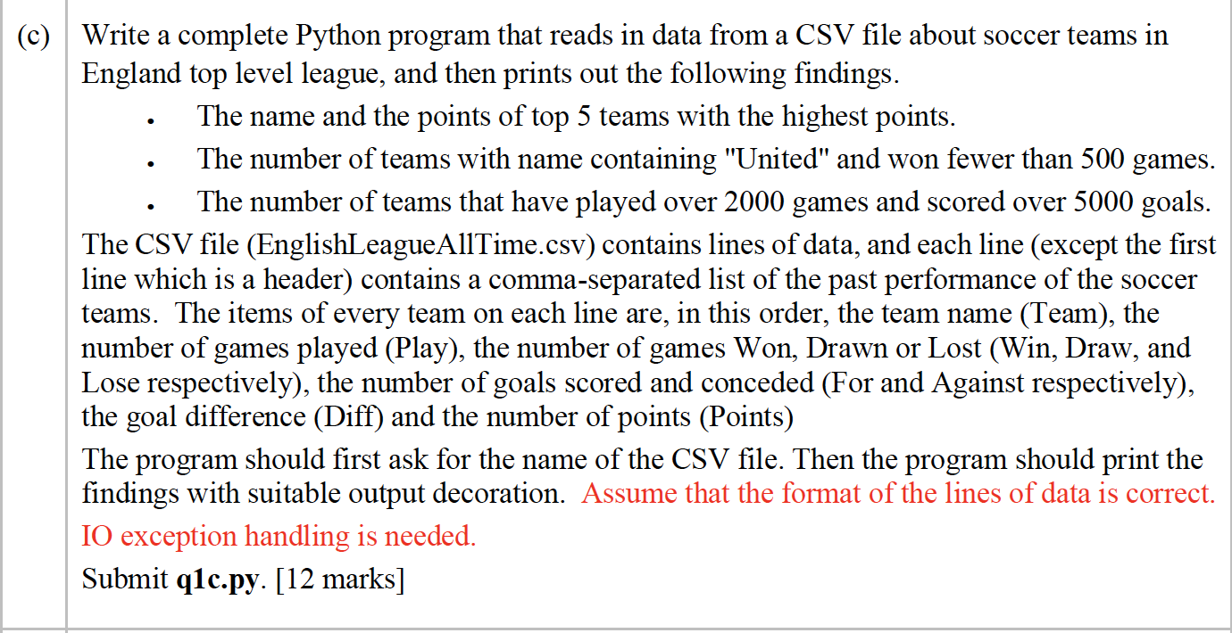 Solved Write a complete Python program that reads in data | Chegg.com