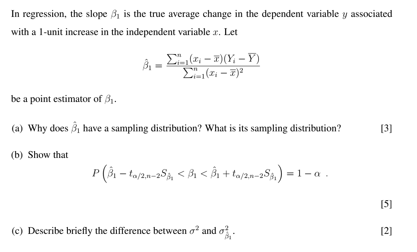 Solved In regression, the slope B1 is the true average | Chegg.com