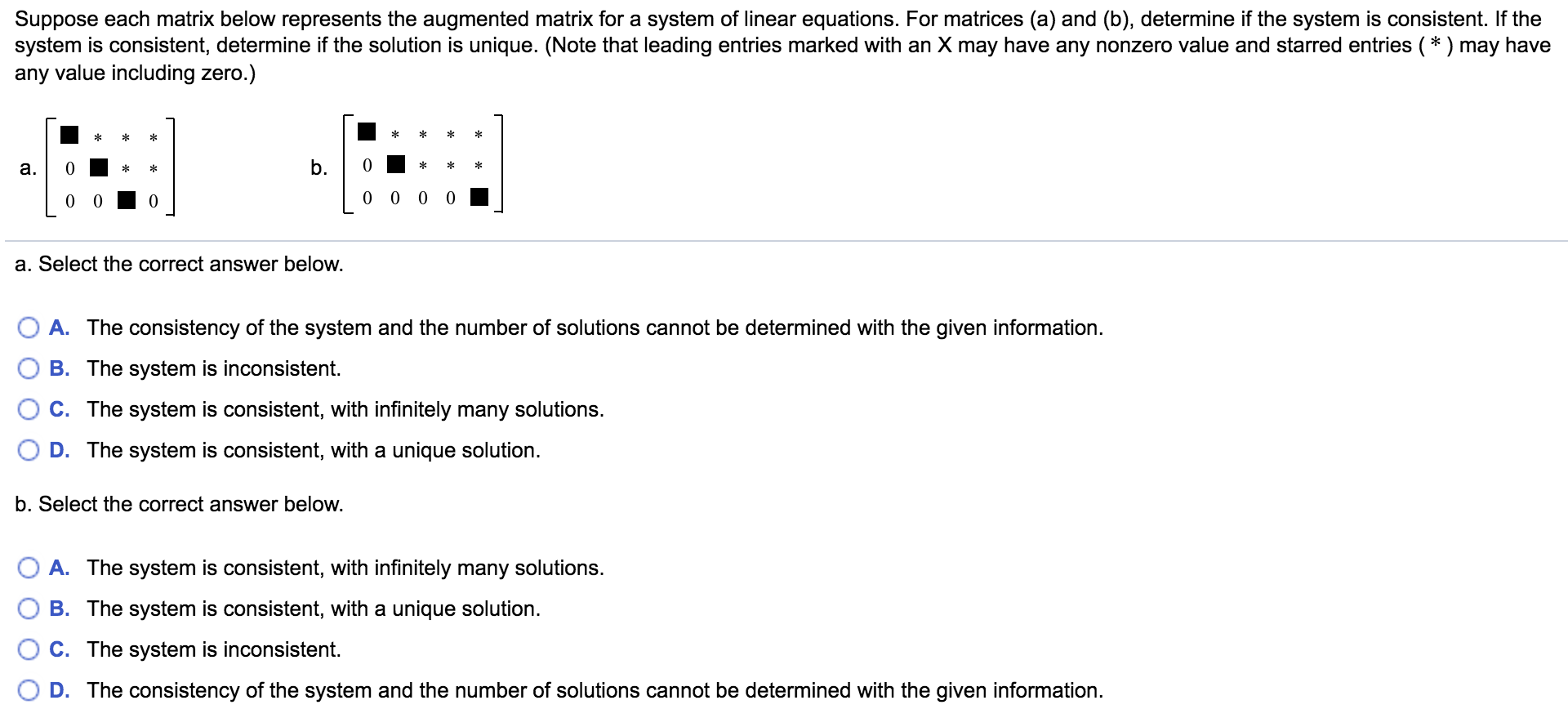 Solved Suppose each matrix below represents the augmented | Chegg.com