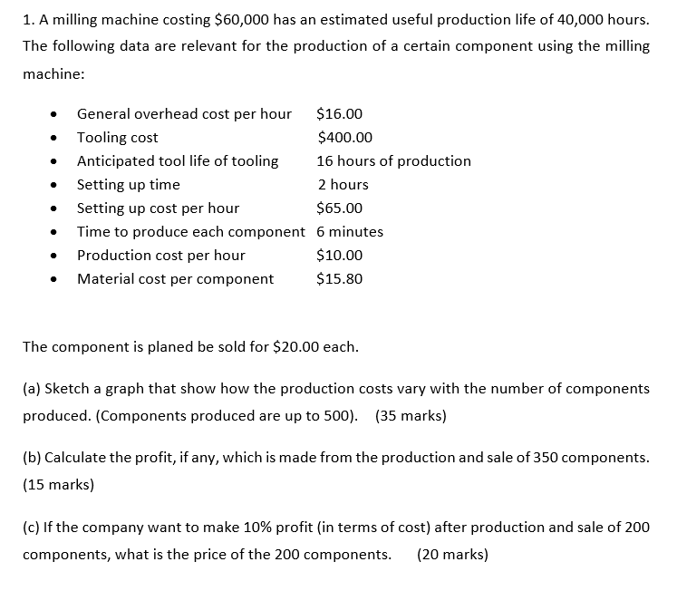 Solved 1. A milling machine costing $60,000 has an estimated | Chegg.com
