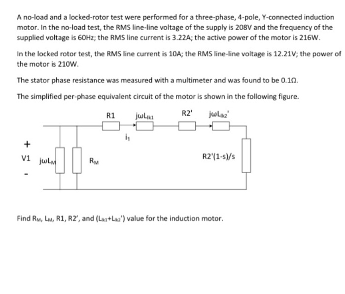 Solved A no-load and a locked-rotor test were performed for | Chegg.com
