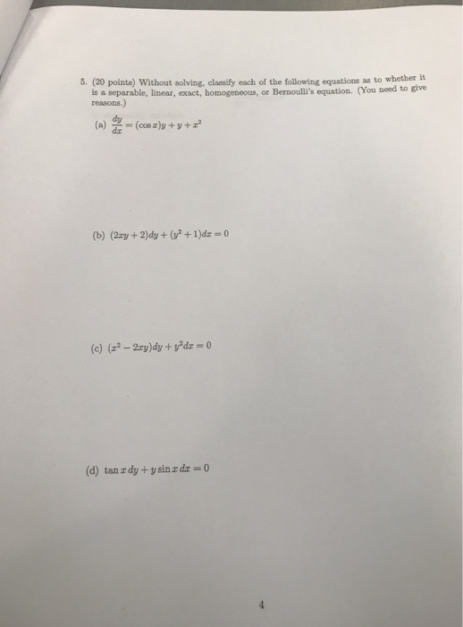 Solved Without solving, classify each of the following | Chegg.com