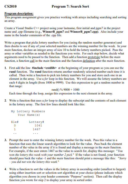Solved CS2010 Program 7: Search Sort Program description: | Chegg.com