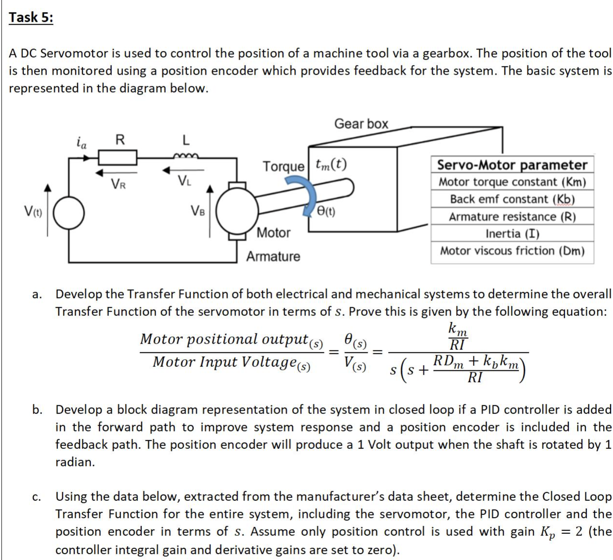Solved A DC Servomotor is used to control the position of a | Chegg.com