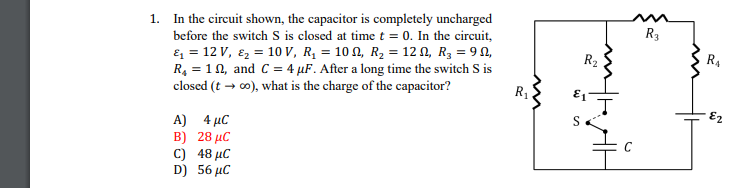 Solved 1. In the circuit shown, the capacitor is completely | Chegg.com