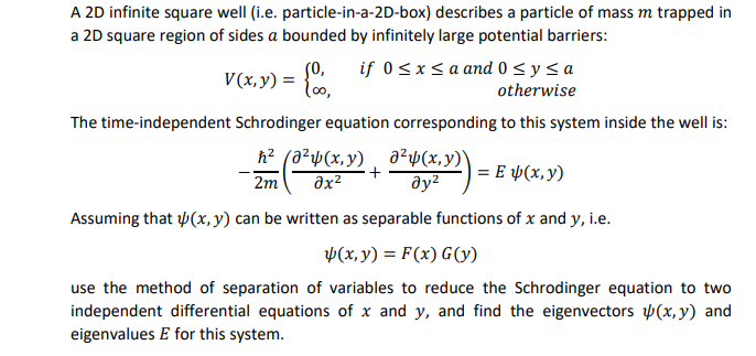 Solved A 2D infinite square well (i.e. particle-in-a-2D-box) | Chegg.com