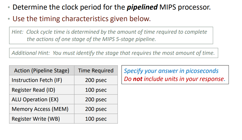 Solved . . Determine the clock period for the pipelined MIPS | Chegg.com