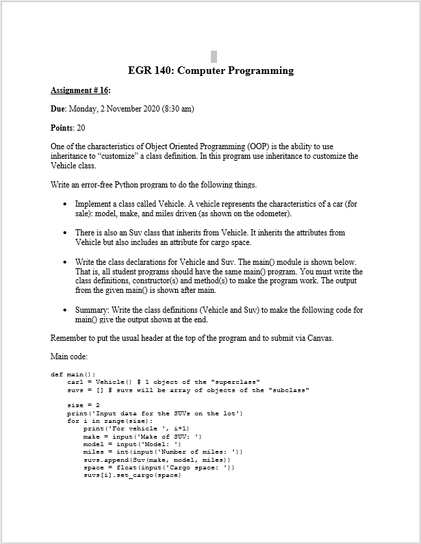 Solved Egr 140 Computer Programming Assignment 16 Due