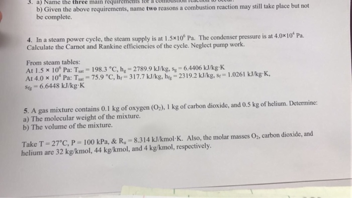 Solved a) Name the three main requirements for a combustion | Chegg.com
