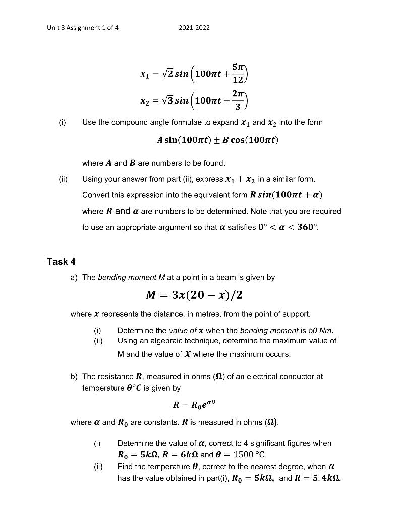 Solved Unit 8 Assignment 1 of 4 2021-2022 Task 1 a) A | Chegg.com
