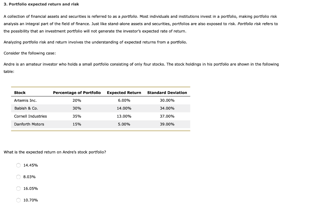 Solved 3 Portfolio Expected Return And Risk A Collection Of 2595