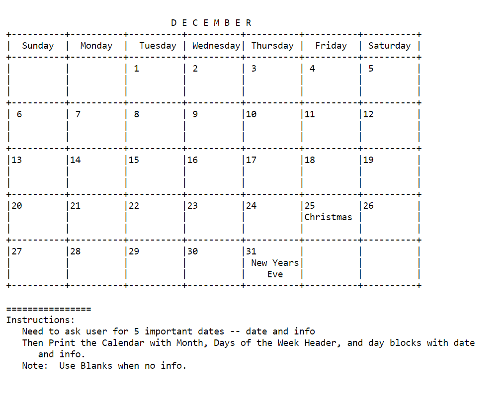 Solved How to create/ print this calander in c++, with | Chegg.com