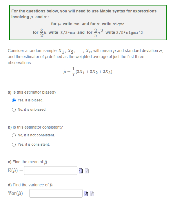 Solved Consider a random sample X1,X2,…,Xn with mean μ and | Chegg.com