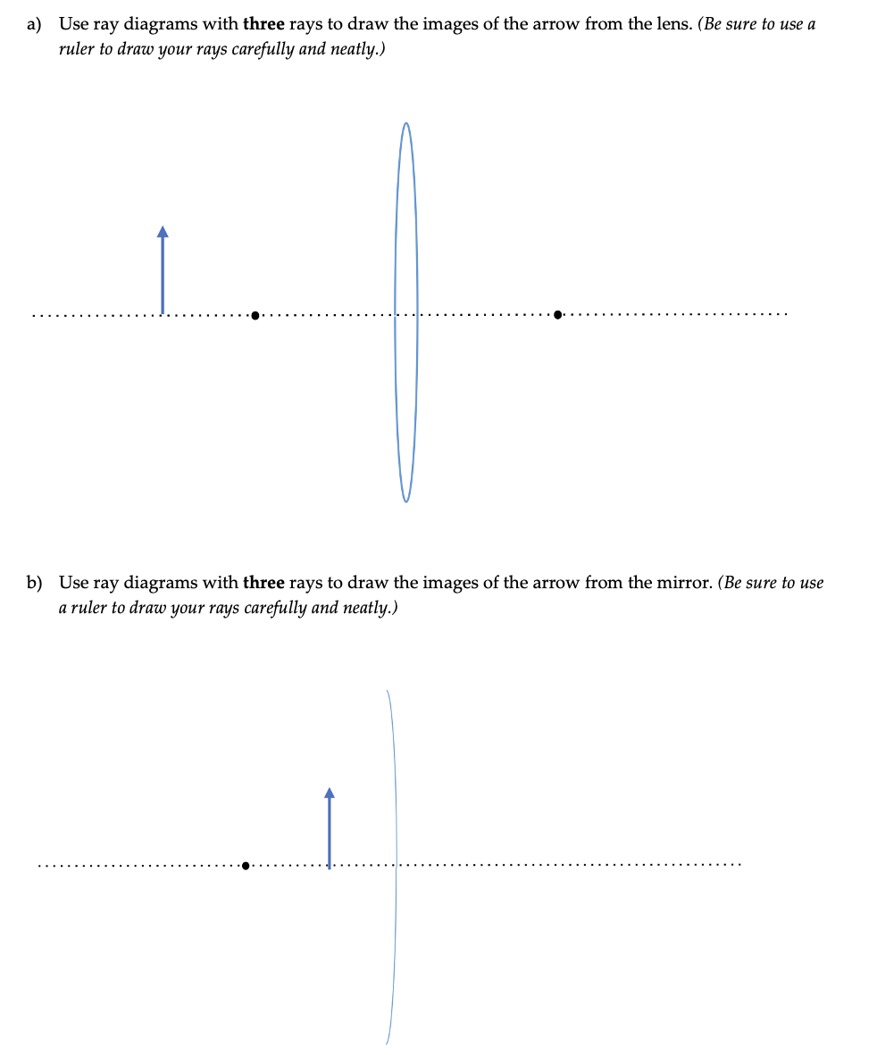 Solved a) Use ray diagrams with three rays to draw the | Chegg.com