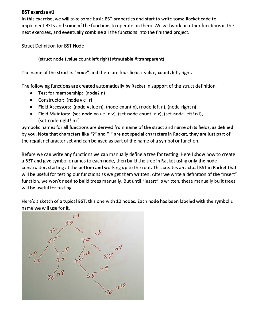 BST exercise #1 In this exercise, we will take some | Chegg.com