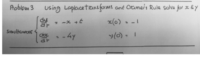 Solved Using Laplace transforms and Cramer's Rule solve for | Chegg.com
