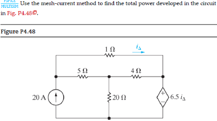 Use the mesh-current method to find the total power | Chegg.com