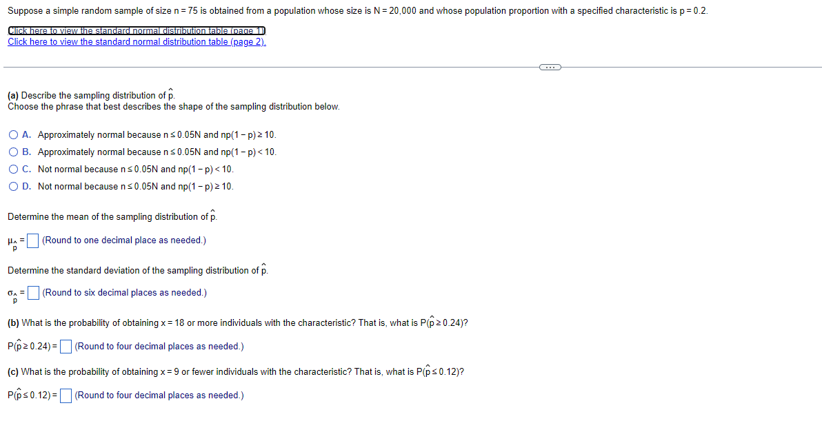 Solved Suppose a simple random sample of size n=75 is | Chegg.com