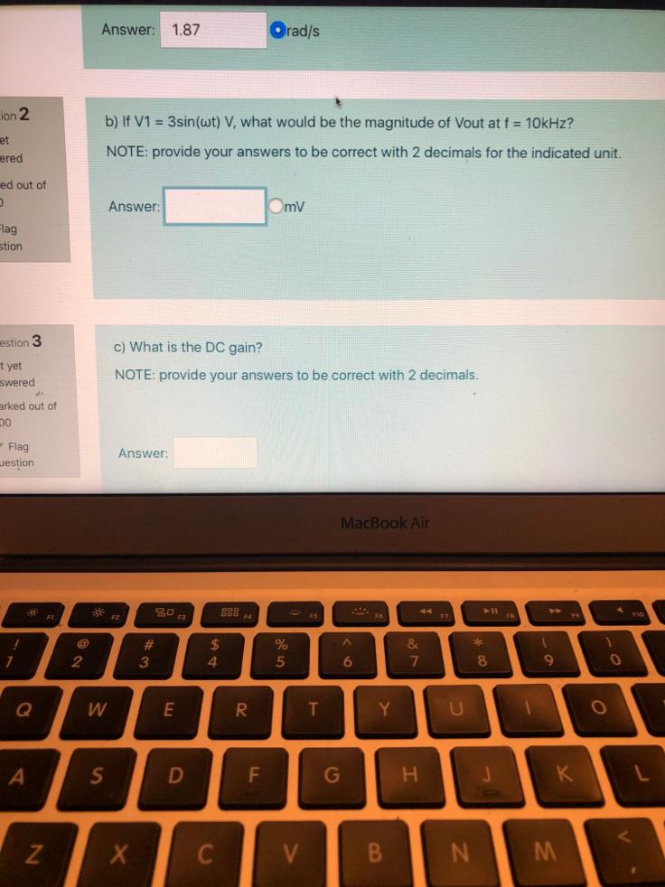 Answer: 1.87 Orad/s lon 2 b) If V1 = 3sin(wt) V, what | Chegg.com