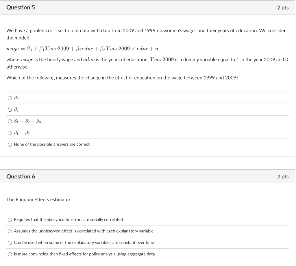 Solved We Have A Pooled Cross Section Of Data With Data From