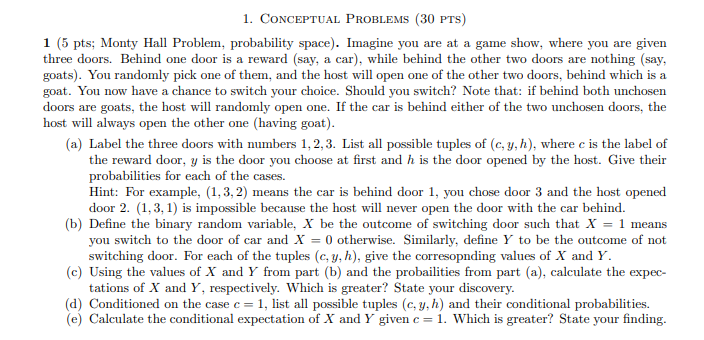 Solved 1. Conceptual Problems ( 30 pts) 1 (5 pts; Monty Hall | Chegg.com