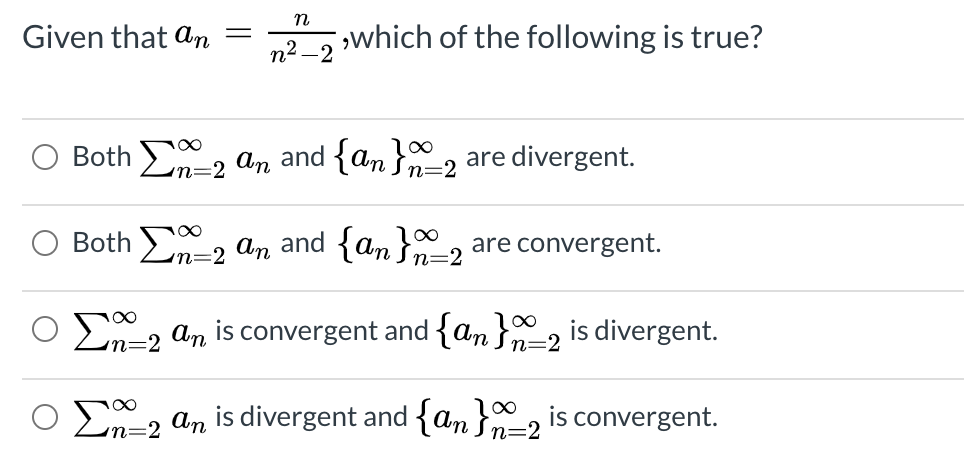Solved Consider the sequence an = In(3n2 + 1) – In(na + 9). | Chegg.com