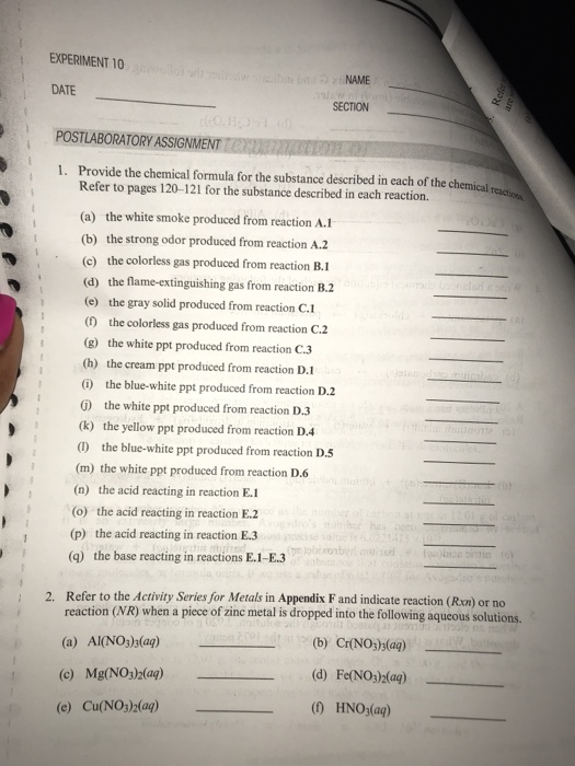 Solved EXPERIMENT 10 NAME DATE SECTION POSTLABORATORY | Chegg.com