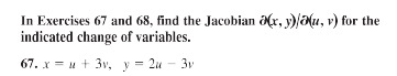 Solved In Exercises 67 and 68, find the Jacobian x, y)/au, | Chegg.com