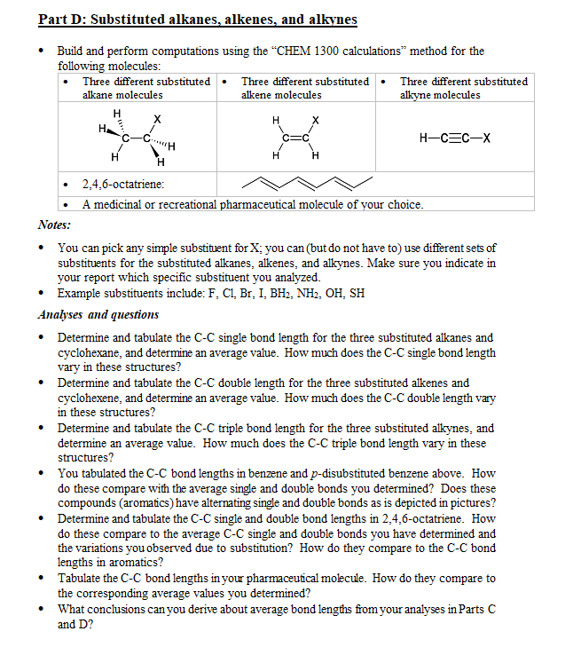 Part D: Substituted alkanes, alkenes, and alkynes | Chegg.com