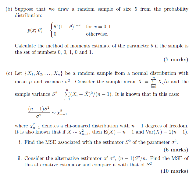 Solved (b) Suppose that we draw a random sample of size 5 | Chegg.com