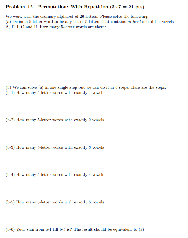 Solved Problem 12 ﻿Permutation: With Repetition pts | Chegg.com