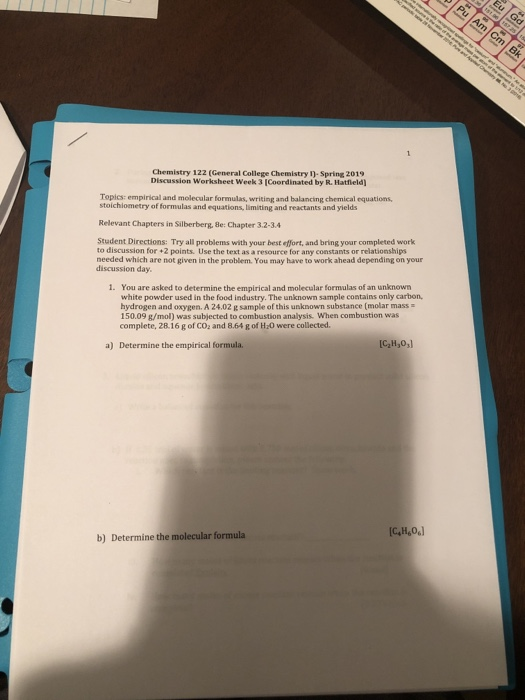 Solved Chemistry 122 (General College Chemistry I)-Spring | Chegg.com