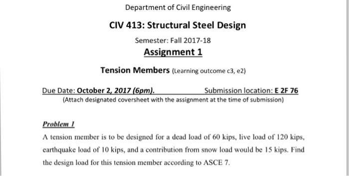 Solved Department of Civil Engineering CIV 413: Structural | Chegg.com Solved Department of Civil Engineering CIV 413: Structural | Chegg.com