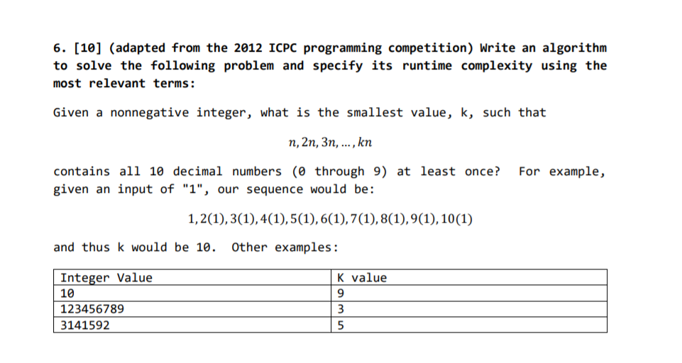 Solved 6. [10] (adapted from the 2012 ICPC programming | Chegg.com