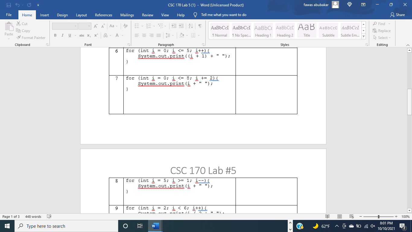 Solved SU CSC 170 Lab 5 (1) - Word (Unlicensed Product) | Chegg.com