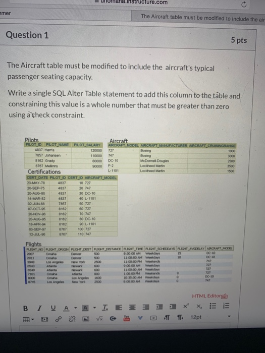Solved na.instructure.com mer The Aircraft table must be | Chegg.com